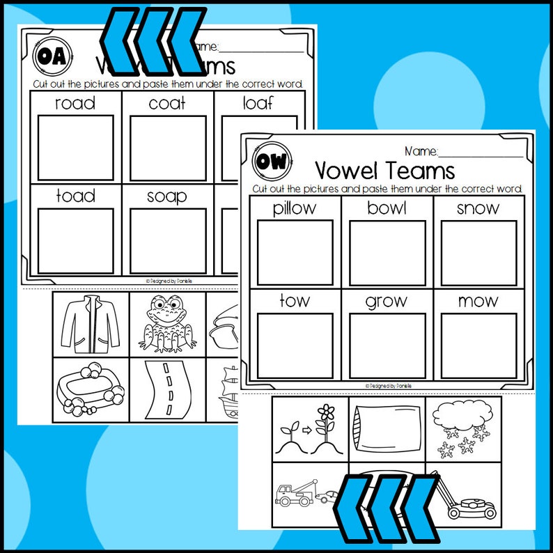 Vowel Teams Cut and Paste Worksheets: Digital Download Printable First ...