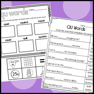 QU Worksheets : Sorts Matching Read and Draw and More - Etsy