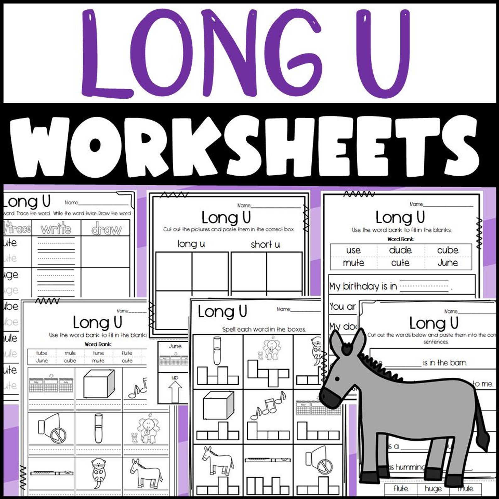 Long U, Silent E Worksheets: CVC E Words Long Vowel Activities Sneaky E ...