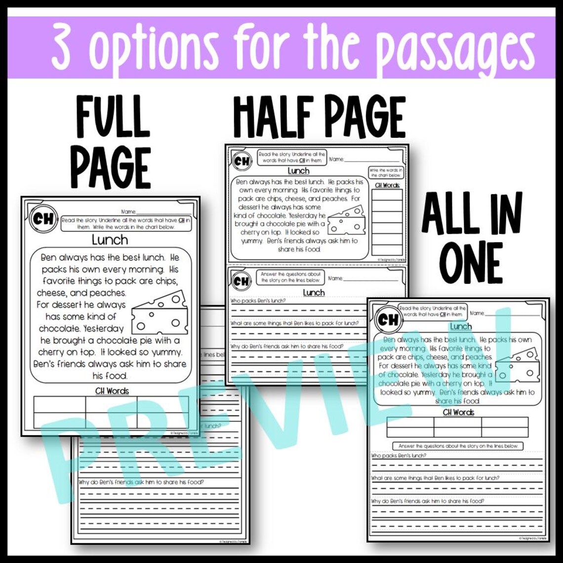 CH and SH Reading Passages Digraphs With Comprehension Questions for ...
