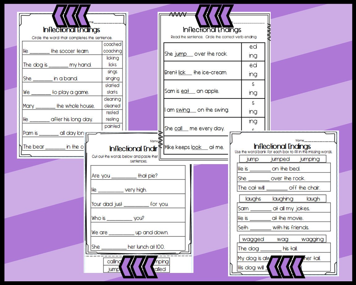 Inflectional Endings Printable Worksheets: ED ING and S Endings - Etsy