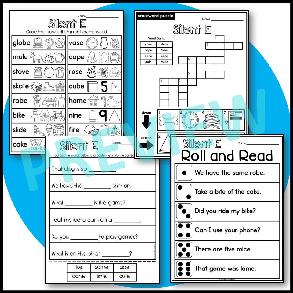 Long Vowel Silent E Worksheets: First Grade Kindergarten Second Grade ...