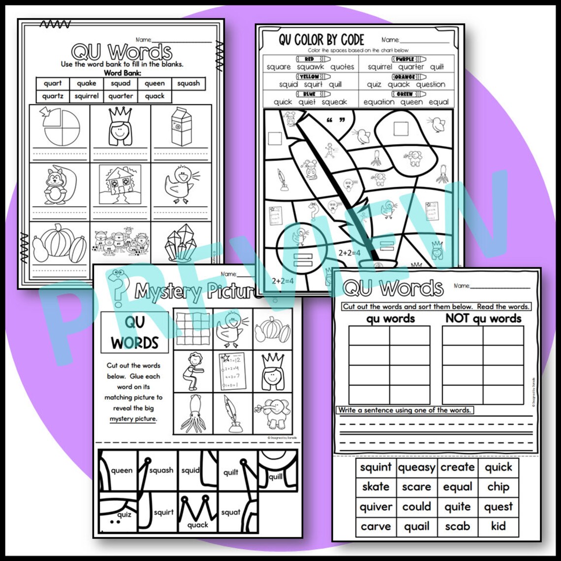 QU Worksheets : Sorts, Matching, Read and Draw, and More Kindergarten ...