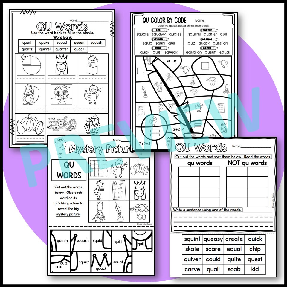 QU Worksheets : Sorts, Matching, Read and Draw, and More Kindergarten ...