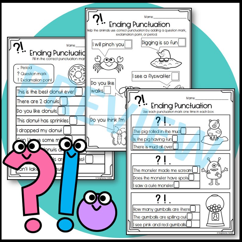 Ending Punctuation Worksheets: Period, Exclamation Point, Question Mark ...