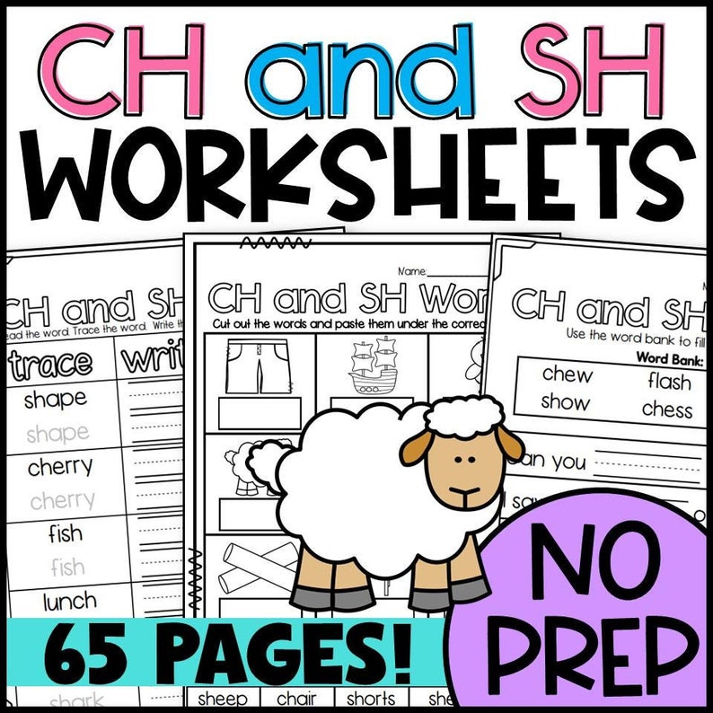 SH and CH Worksheets: Word and Picture Sorts, Cloze, I Spy, Color by ...