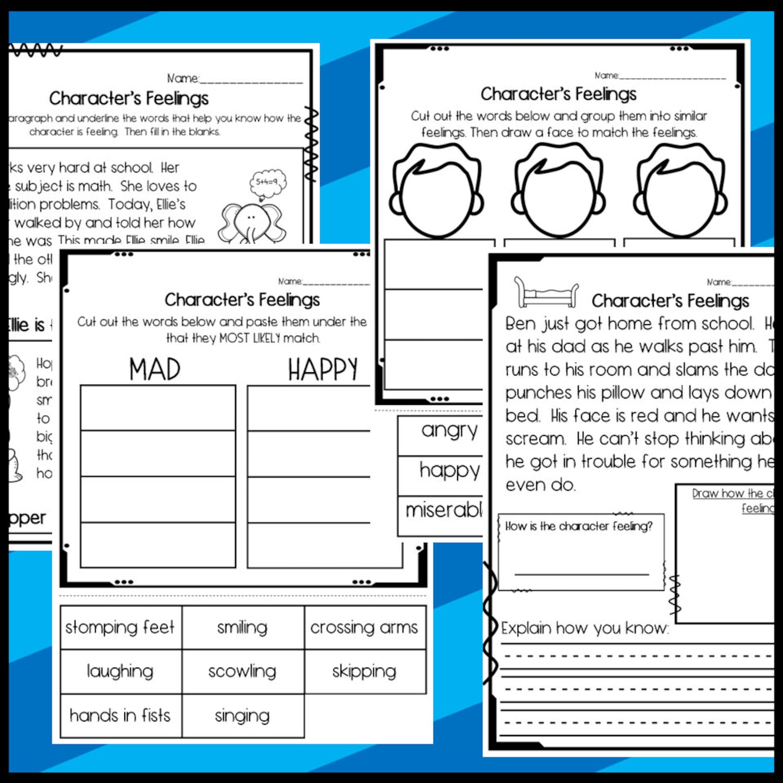 Worksheets: Identify Words That Suggest the Character's Feelings First ...