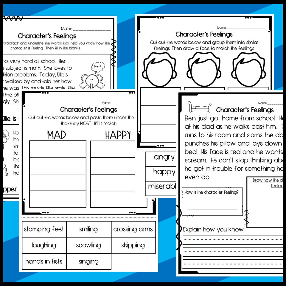 Worksheets: Identify Words That Suggest the Character's Feelings First ...