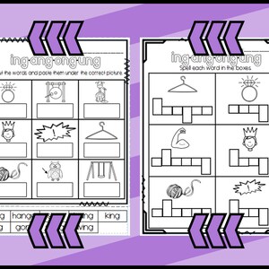 Ing Ang Ong and Ung Phonics Worksheets: Printable First Grade | Etsy