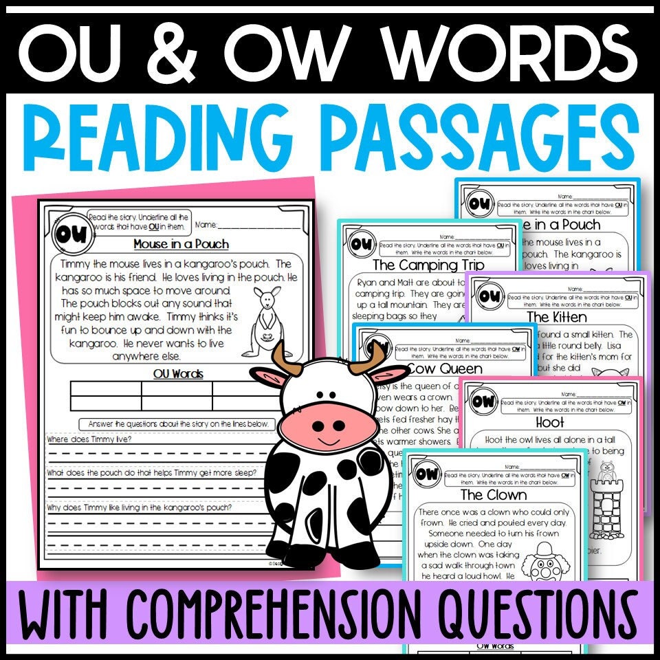 OU and OW Passages: First Grade Reading Worksheets. PDF Download - Etsy