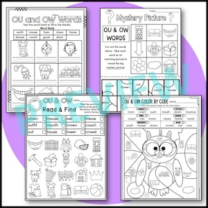 OU and OW Worksheets: Cut and Paste Sorts, Cloze, Read and Draw First ...