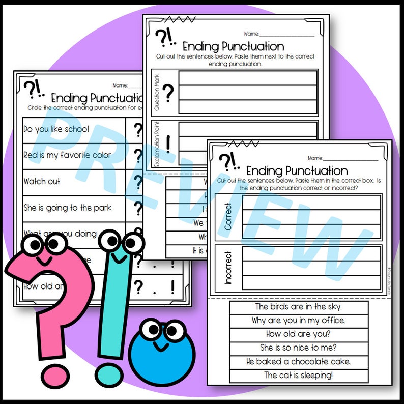 Ending Punctuation Worksheets: Period, Exclamation Point, Question Mark ...