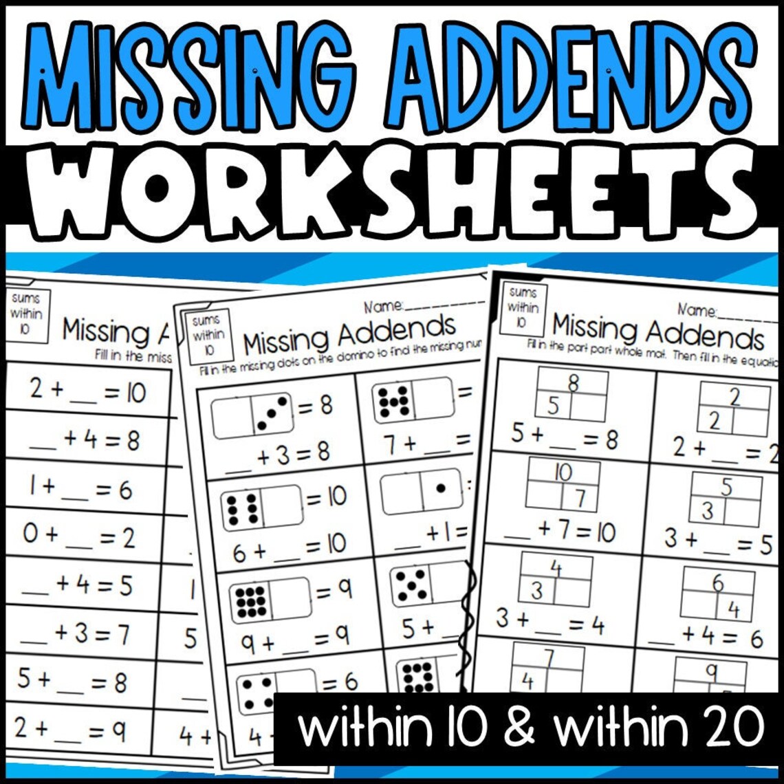 Missing Addend Worksheets: Dominoes Part Part Whole and - Etsy
