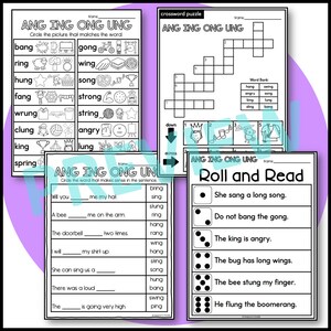 Ing Ang Ong and Ung Phonics Worksheets: Printable First Grade Word ...
