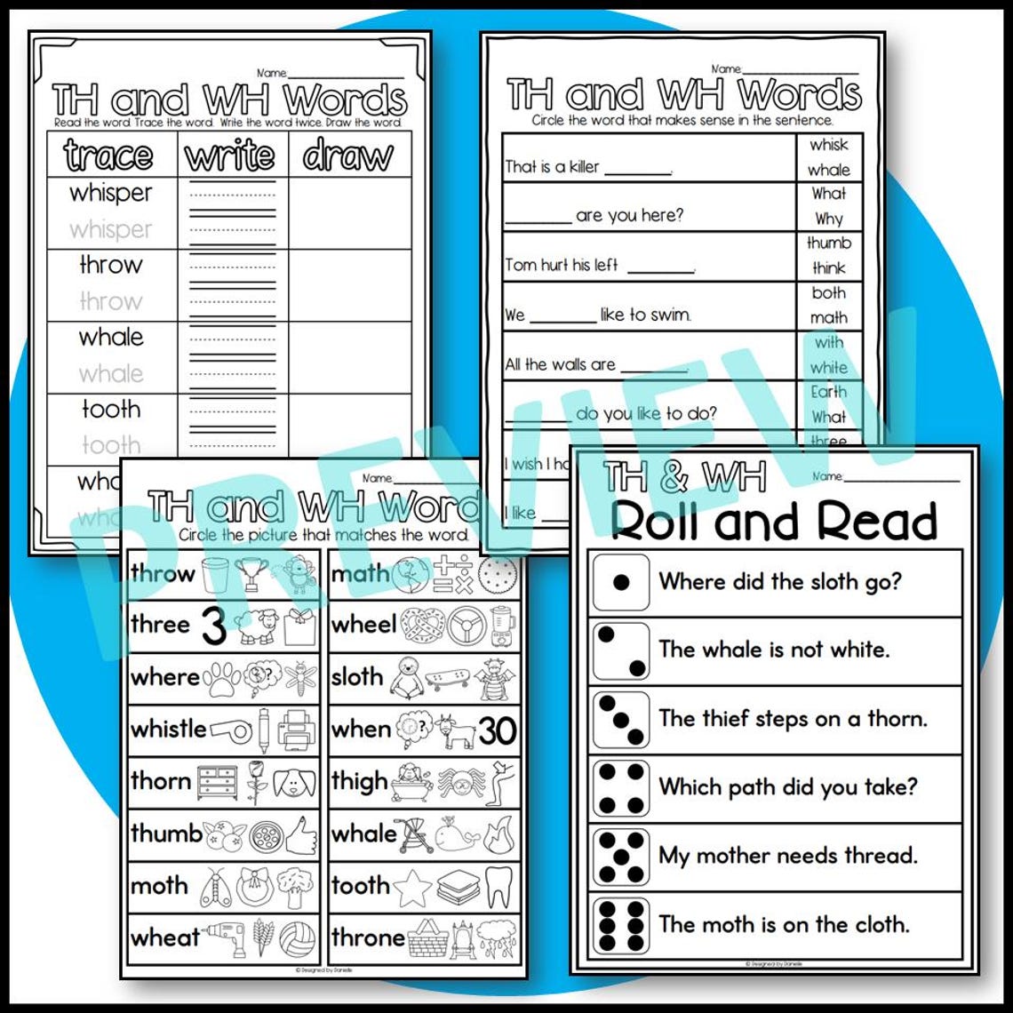 WH and TH Worksheets: Cut and Paste Sorts, Cloze, Read and Draw ...