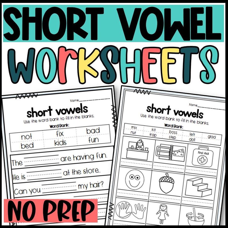 Short Vowel Worksheets: A E I O and U Practice Kindergarten, First ...