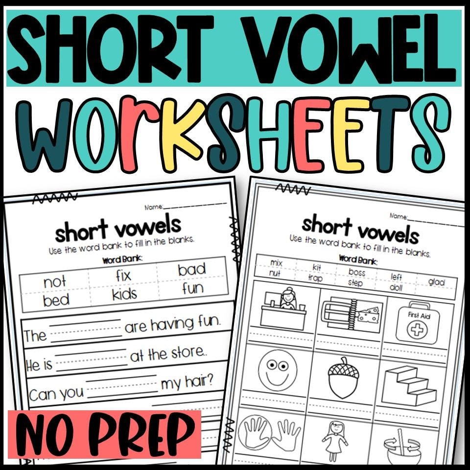 Short Vowel Worksheets: A E I O and U Practice Kindergarten, First ...
