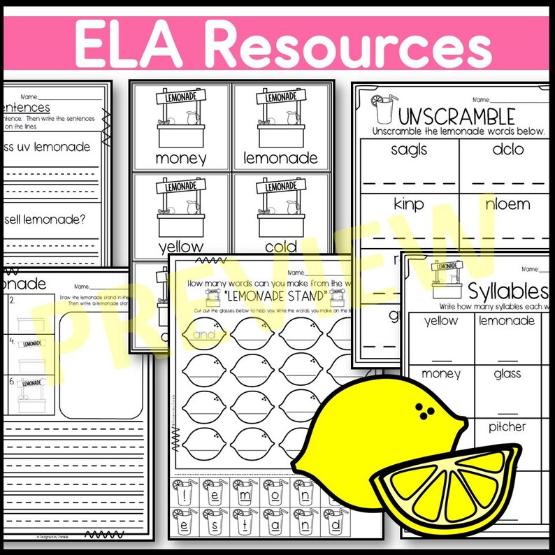 Lemonade Day Themed Activities and Worksheets: Back to School Math ...