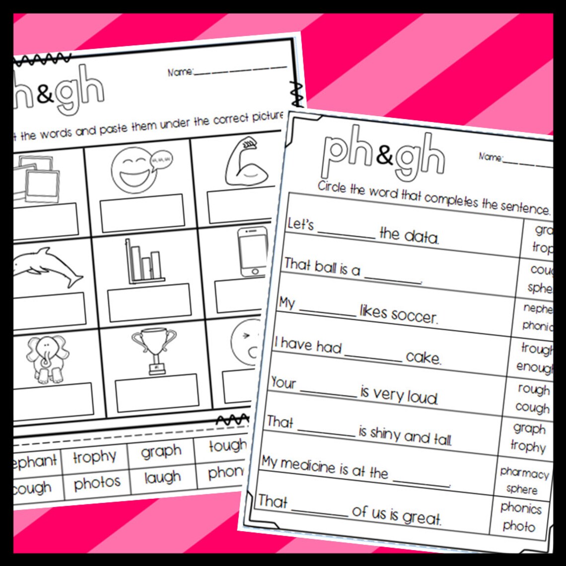 PH and GH Worksheets: Cut and Paste Sorts Cloze Read and - Etsy