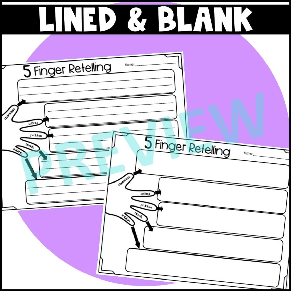 5 Finger Retelling Graphic Organizers Worksheets Story Elements for ...