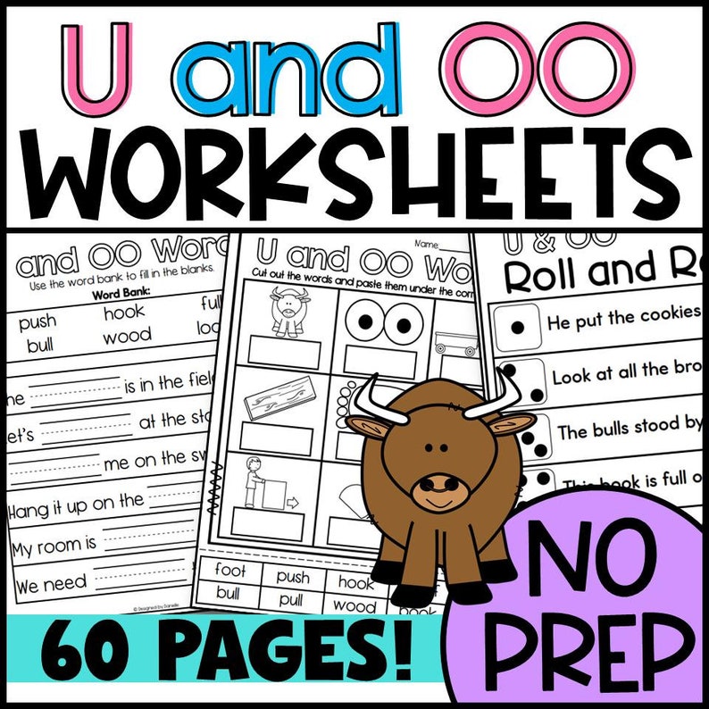 U and OO Worksheets: Word Sorts, Picture Sorts, Cloze, Matching, Color ...