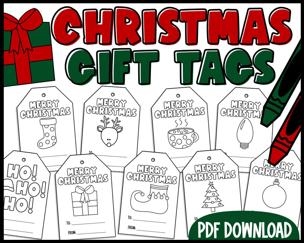 Printable Coloring Christmas Gift Tags: Color Your Own Christmas Gift ...