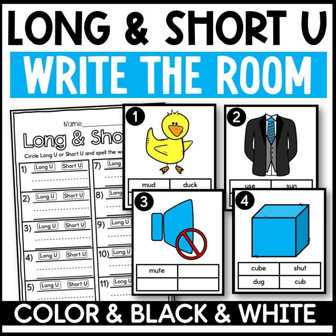 Long and Short U Write the Room: Long Vs Short U Task Cards ...