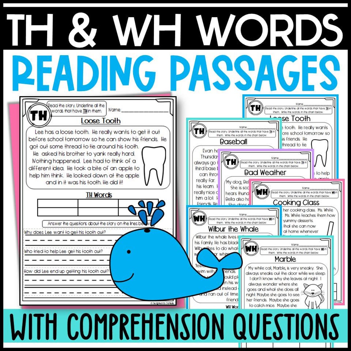 TH and WH Passages With Comprehension Questions Digraphs for ...
