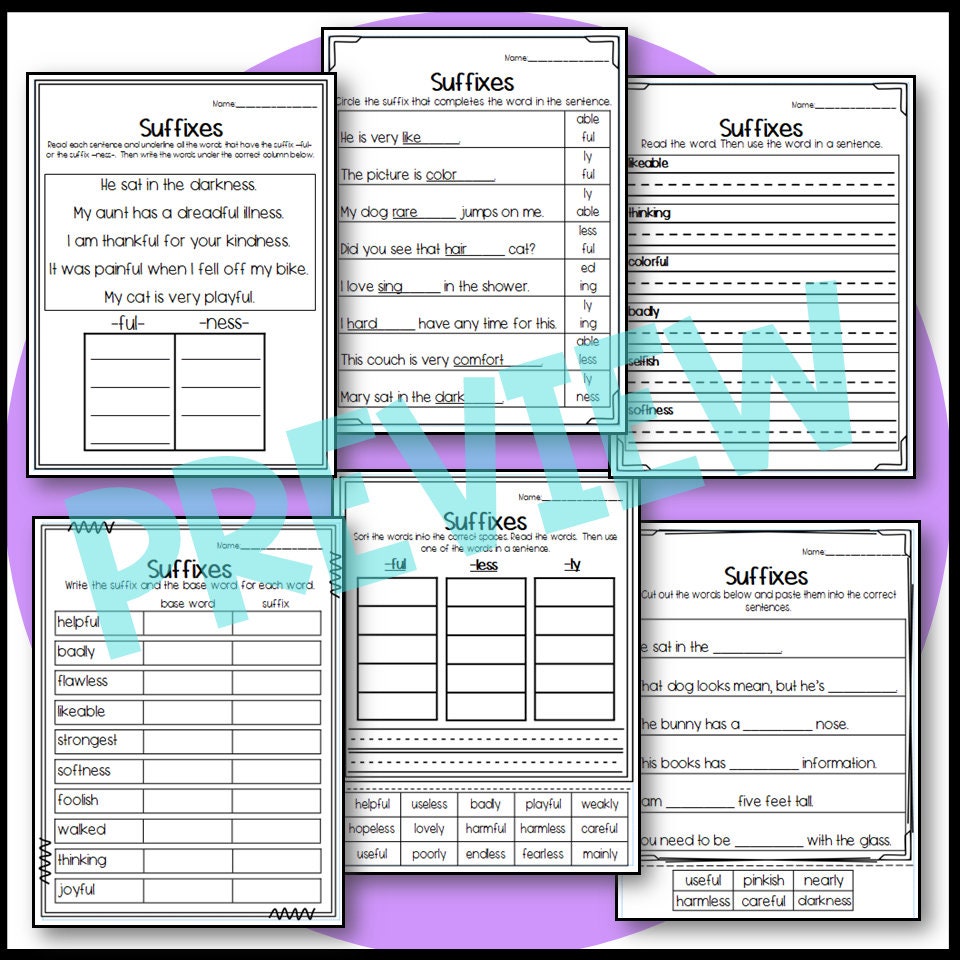 Suffix Worksheets: First and Second Grade Printable Worksheets to Work ...