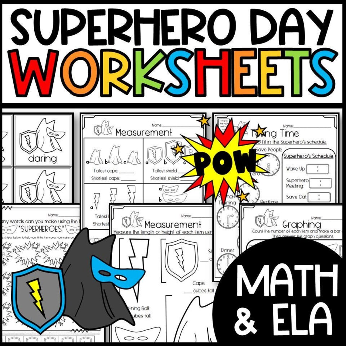 Superhero Day Themed Activities and Worksheets: Back to School Review ...