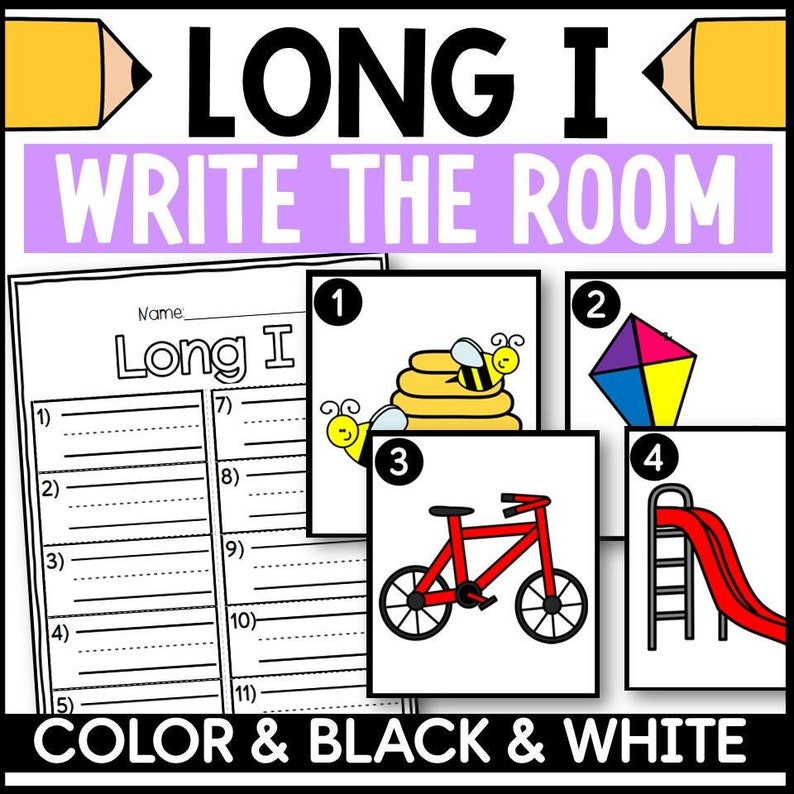 Long I Write the Room: Long Vowel I With a Silent E Words Task Cards ...