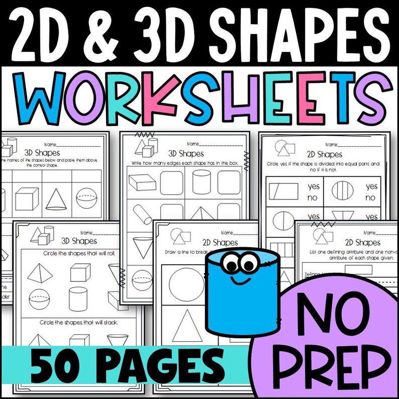 2D and 3D Shape Worksheets & Sorts Shape Attributes Halves Fourths ...