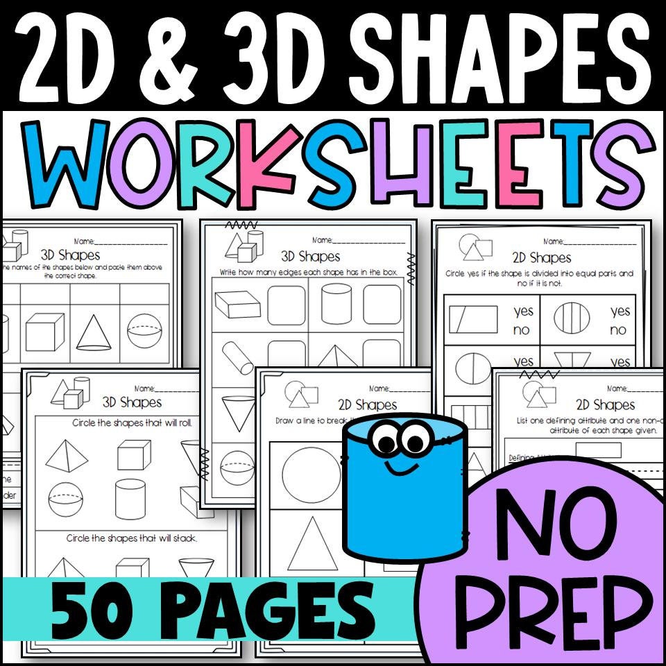 2D and 3D Shape Worksheets & Sorts Shape Attributes Halves Fourths ...