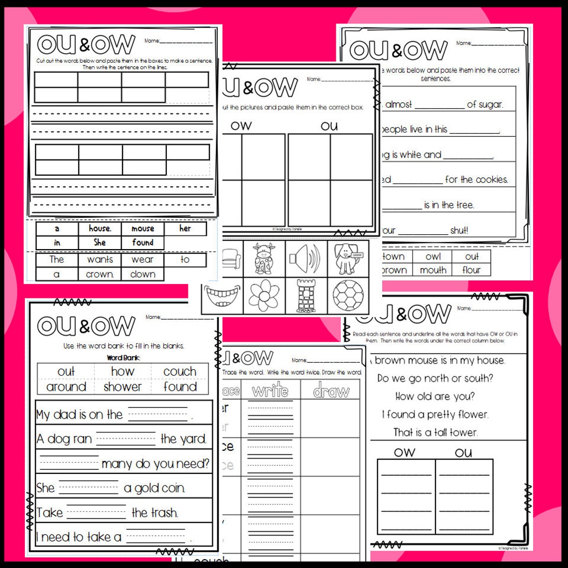 OU and OW Worksheets: Cut and Paste Sorts Cloze Read and - Etsy
