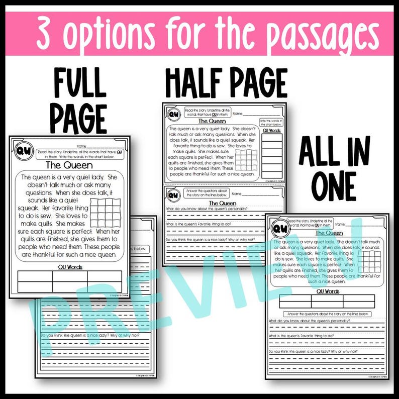 QU Reading Passages With Comprehension Questions for Kindergarten ...