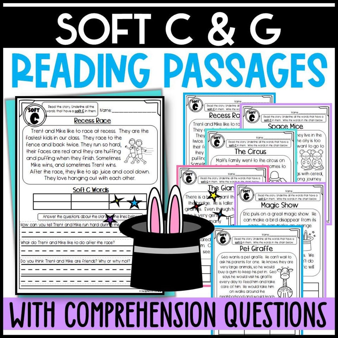 Soft C and Soft G Passages With Comprehension Questions Reading ...