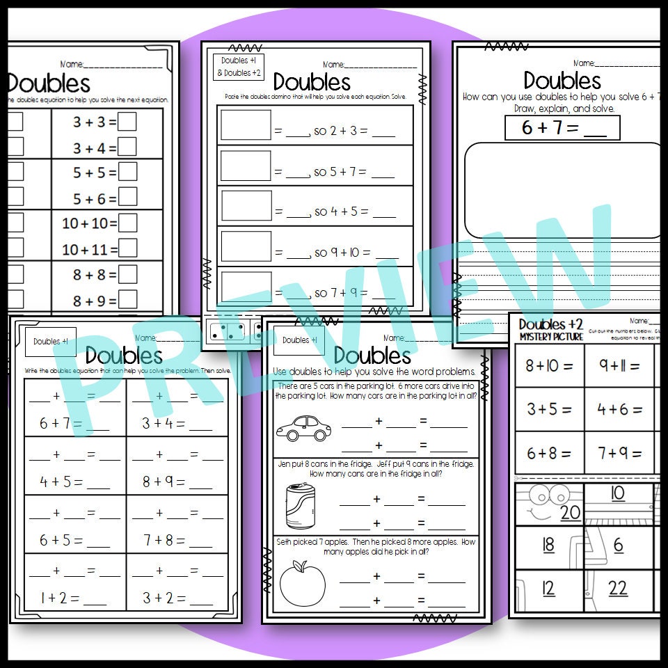 Doubles, Doubles Plus 1, and Doubles Plus 2 Worksheets: First Grade ...