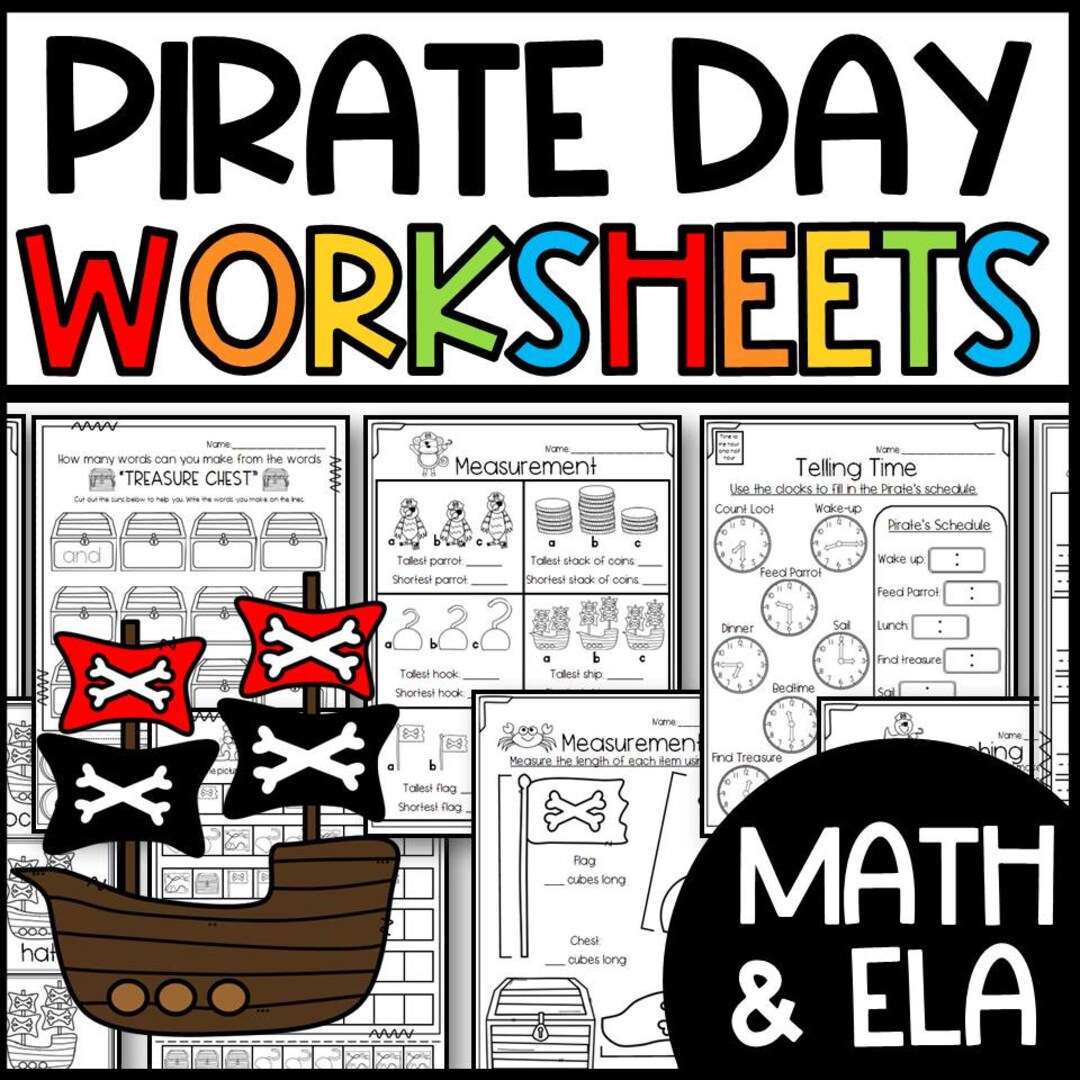 Pirate Day Theme Activities and Worksheets: Back to School Review Math ...