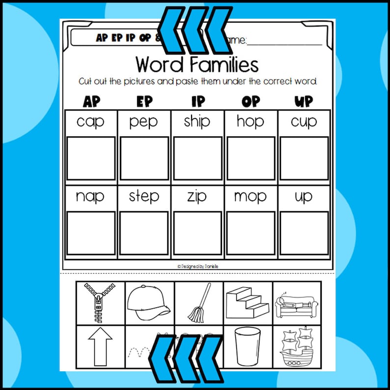 Word Families Cut and Paste Phonics Worksheets: Printable First Grade ...