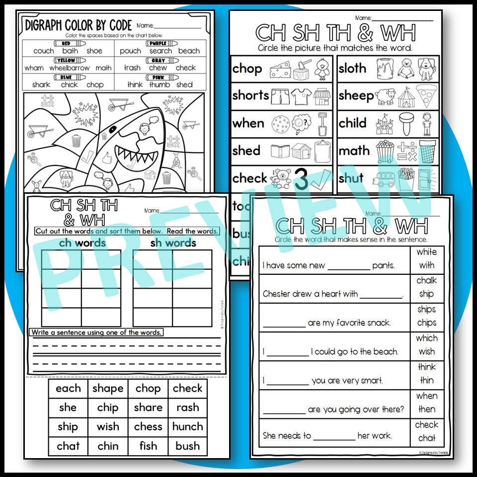 Ch, Sh, Th, Wh Digraphs Worksheets: Sorts, Cloze, and More - Etsy