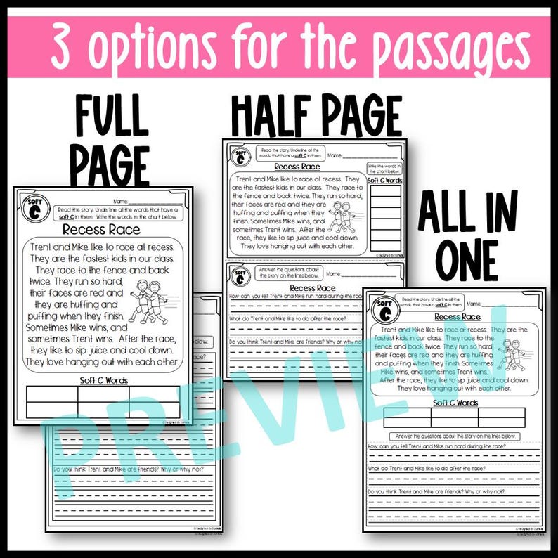 Soft C and Soft G Passages With Comprehension Questions Reading ...