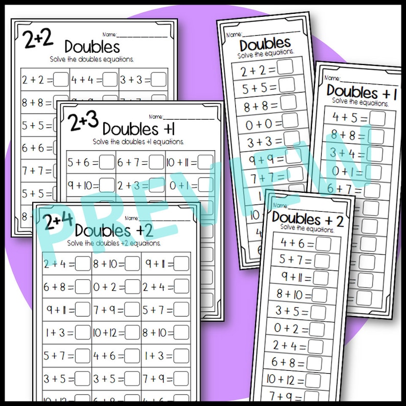 Doubles, Doubles Plus 1, and Doubles Plus 2 Worksheets: First Grade ...