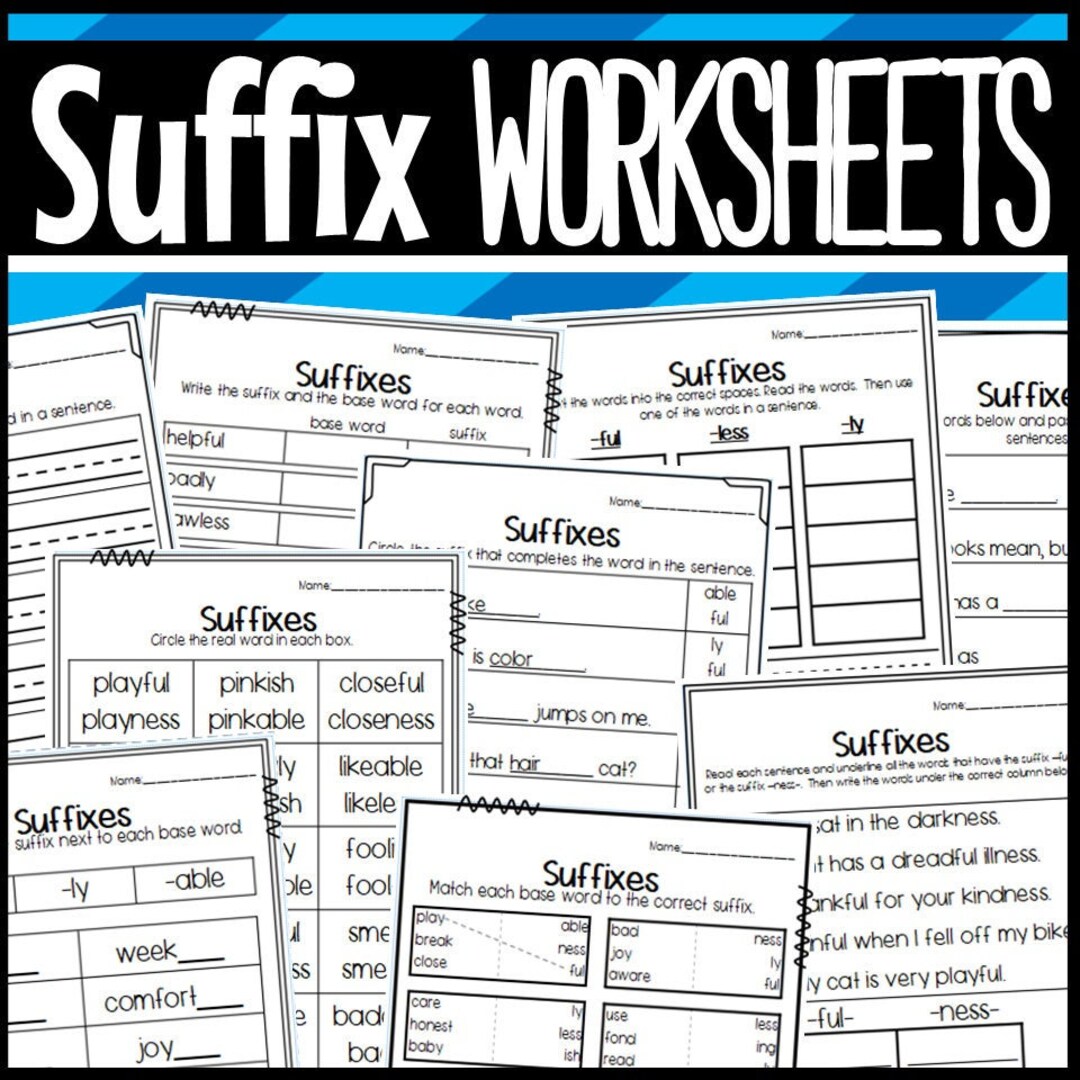 Suffix Worksheets: First and Second Grade Printable (Instant Download ...