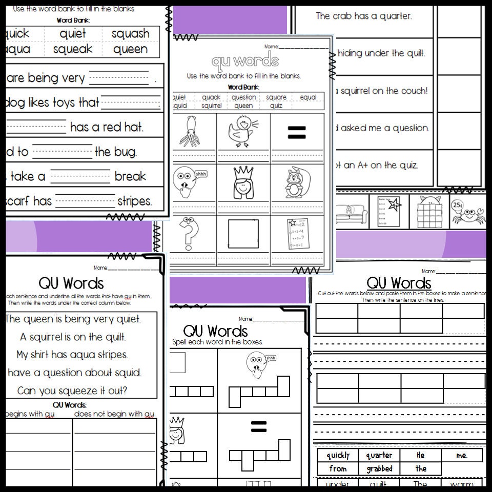 QU Worksheets : Sorts Matching Read and Draw and More - Etsy