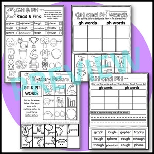 PH and GH Worksheets: Cut and Paste Sorts, Cloze, Read and Draw Instant ...