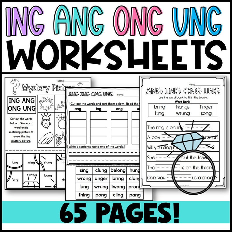 Ing Ang Ong and Ung Phonics Worksheets: Printable First Grade Word ...
