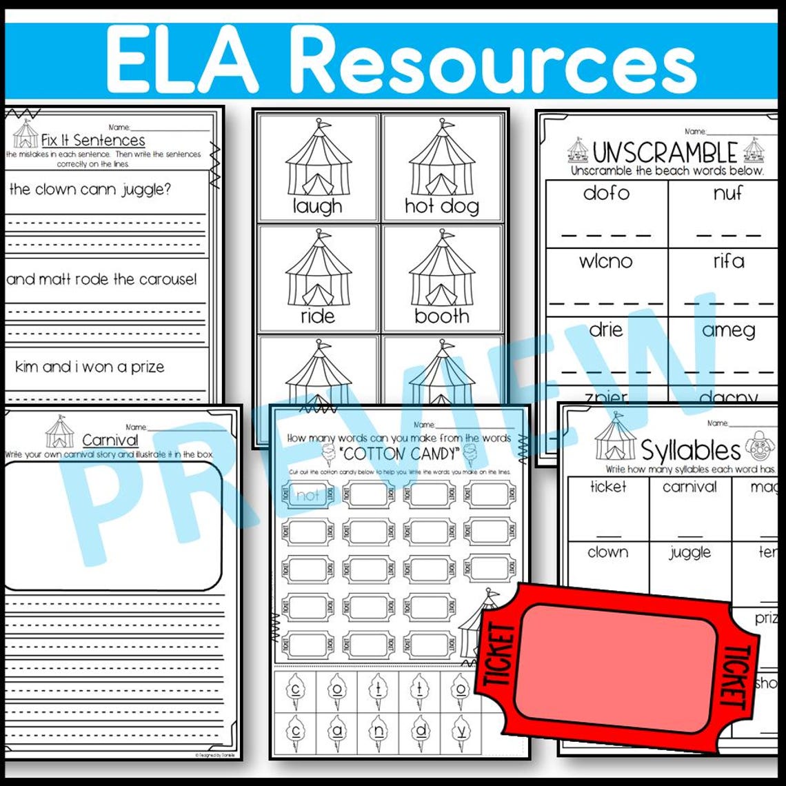 Carnival Day Themed Activities and Worksheets: Back to School Review ...