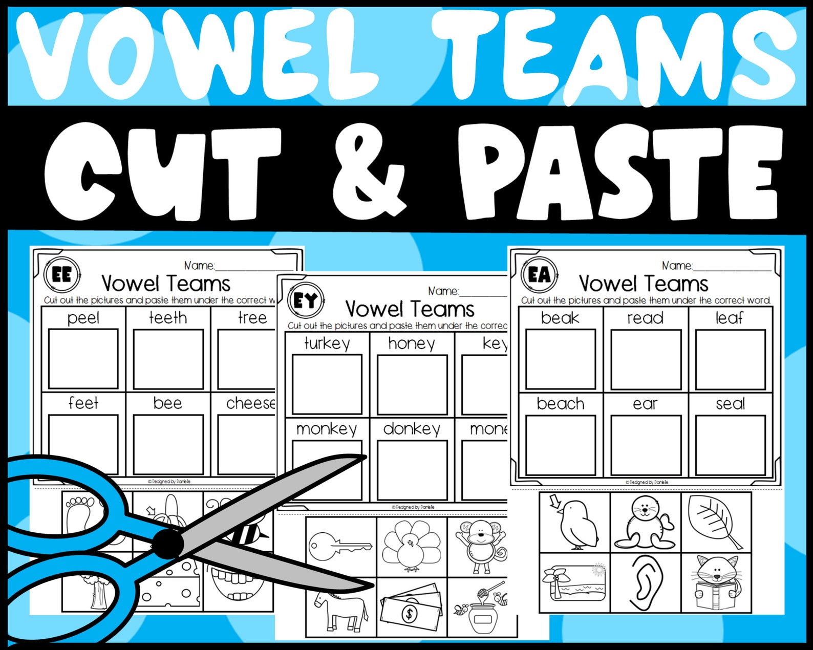 Vowel Teams Cut and Paste Worksheets: Printable - Etsy