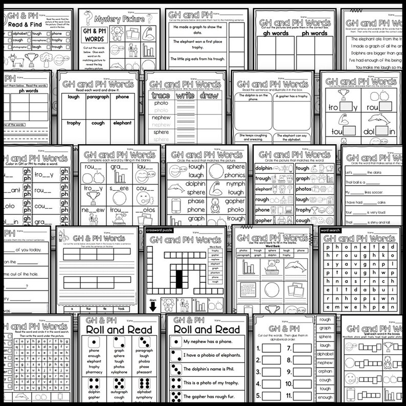 PH and GH Worksheets: Cut and Paste Sorts, Cloze, Read and Draw Instant ...