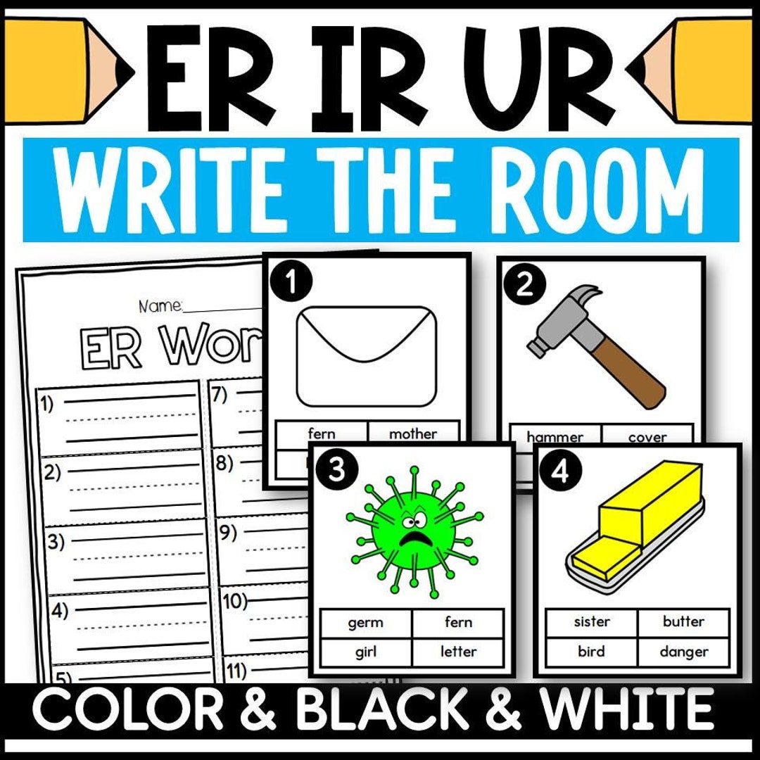 ER IR UR Write the Room: R Controlled Vowels Task Cards Activity Bossy ...